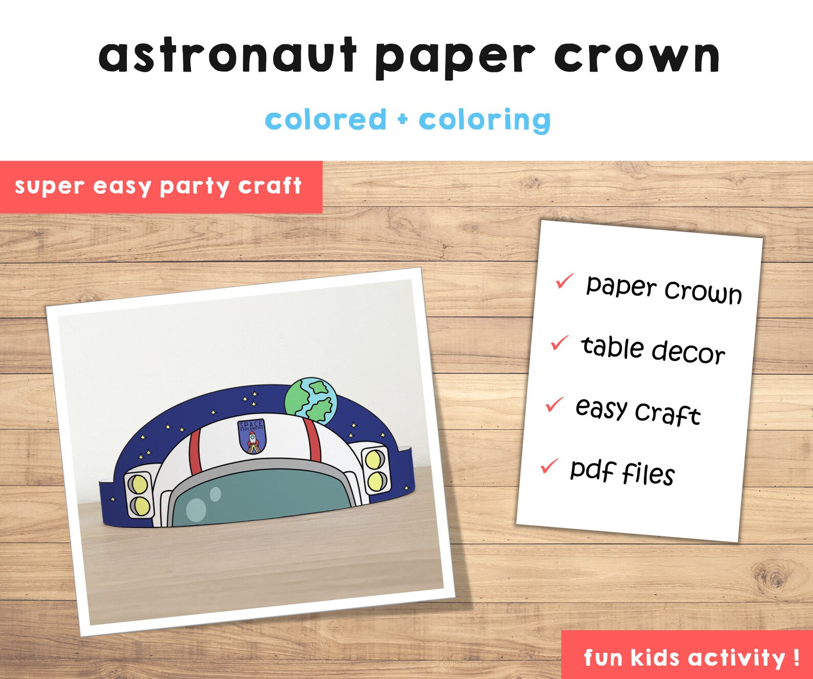 Astronaut Helmet Paper Crown Space Astronomy Party Coloring - Etsy