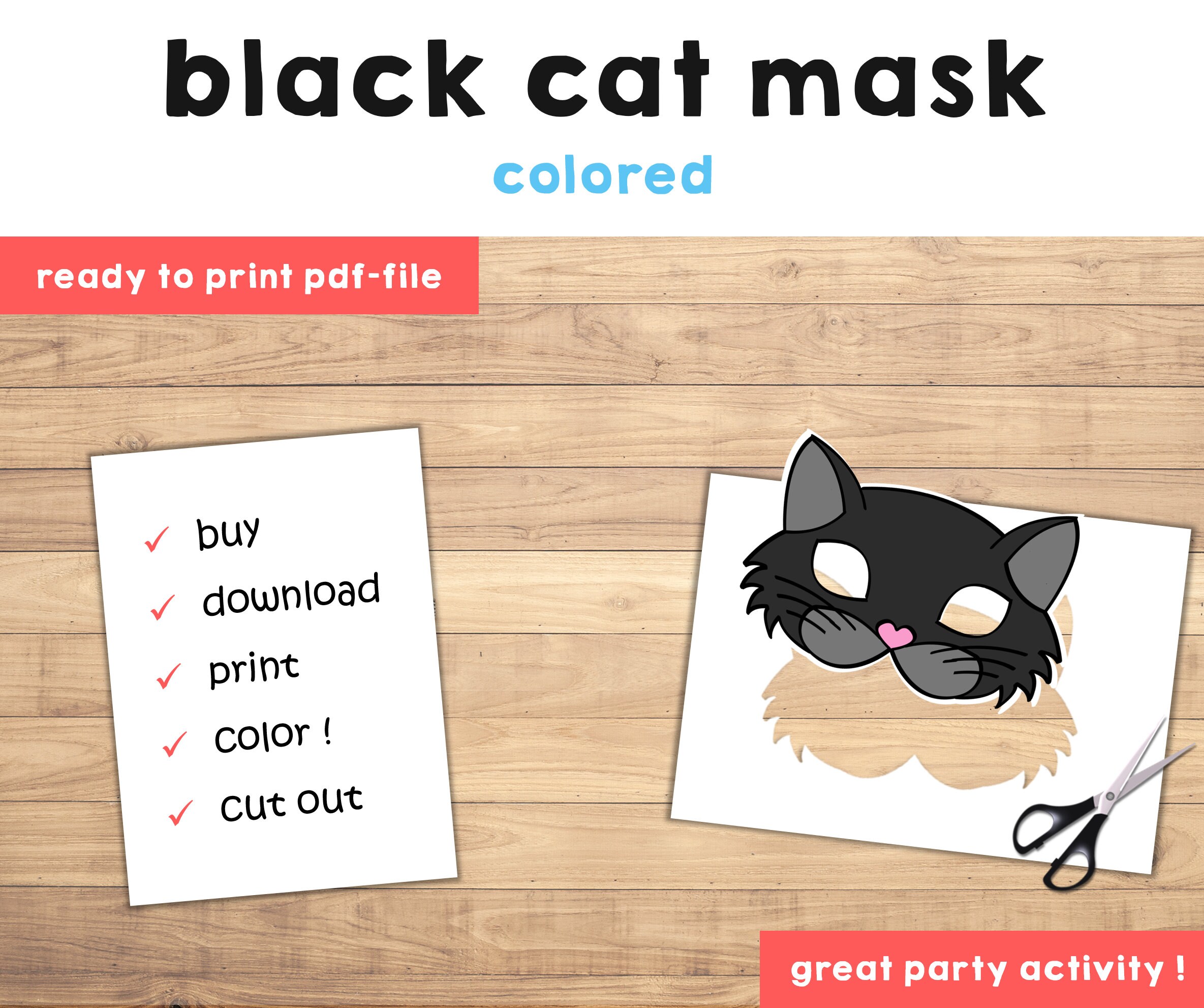 Black Cat Mask Kids Costume Black Cat Mask Diy Black Cat Mask Kids ...