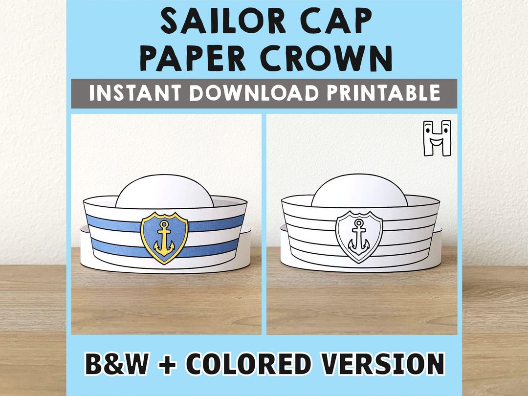 Sailor Hat Cap Paper Crown Party Coloring Printable Kids Craft Sea ...