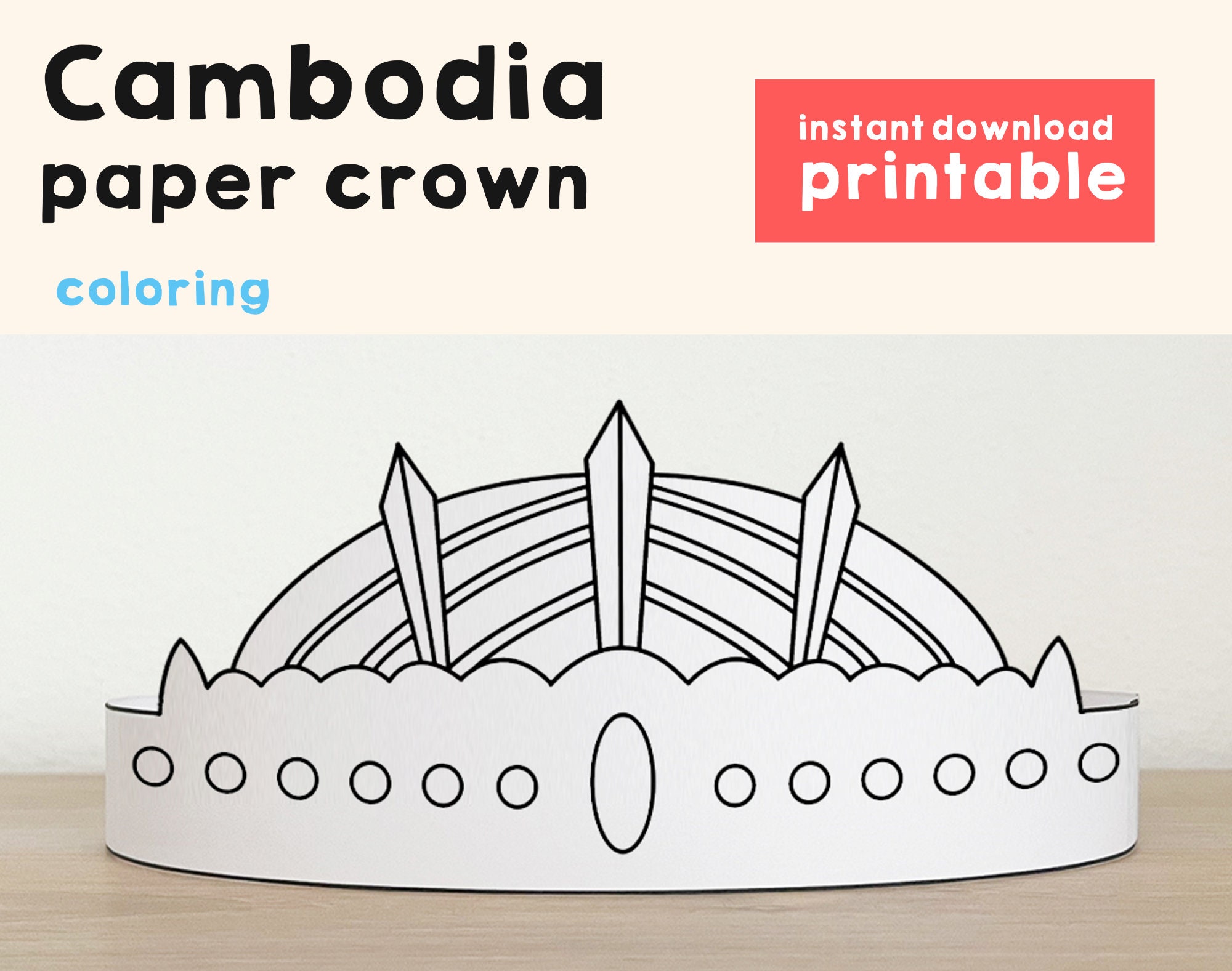 Cambodia Paper Crown Party Coloring Printable Kids Craft Thai - Etsy