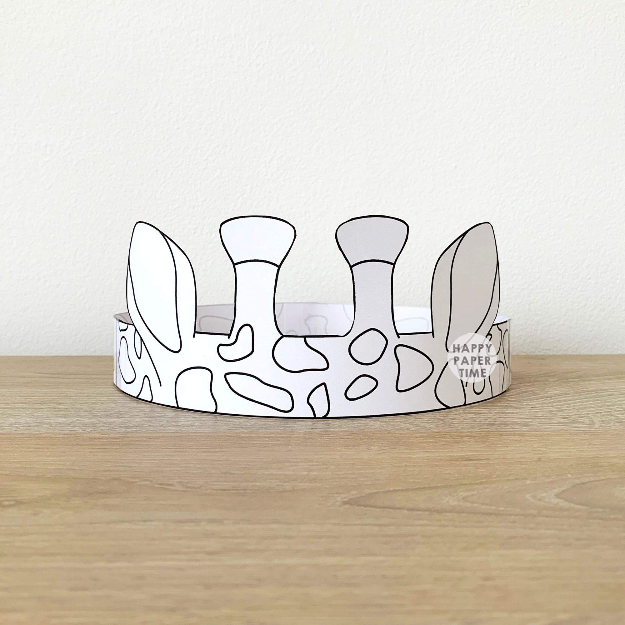 Giraffe Ears Paper Crown Party Coloring Printable Kids Craft Safari ...
