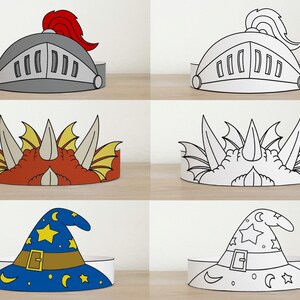 Medieval Fantasy Paper Crown Coloring Headband Knight Dragon Princess ...