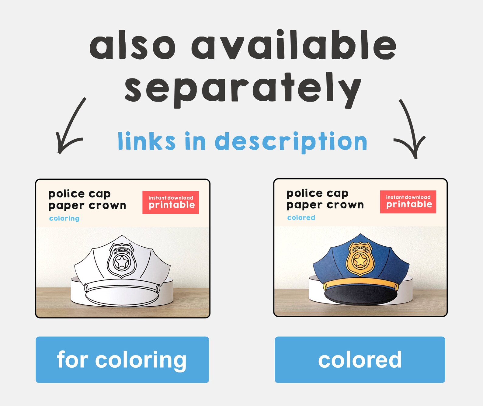 Police Cap Hat Paper Crown Party Coloring Printable Kids Craft | Etsy