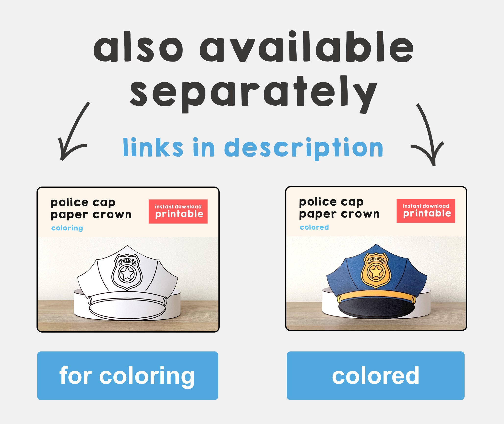 Police Cap Hat Paper Crown Party Coloring Printable Kids Craft - Etsy