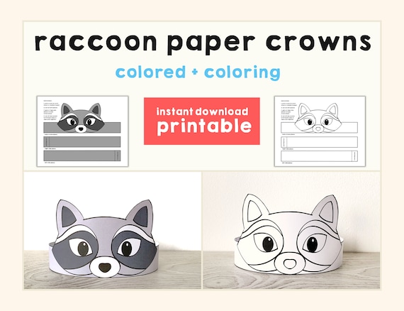 Raccoon Paper Crown Coloring Activity Printable Kids Craft | Etsy