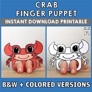 Crab Paper Craft Printable Ocean Animal Finger Puppet Kids Craft ...