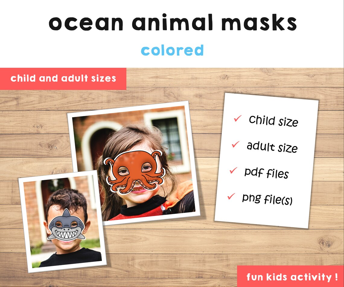 Ocean Animal Masks Template Crab Sea Turtle Whale Shark - Etsy