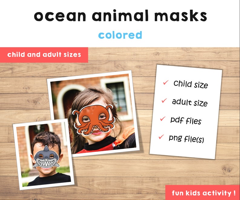 Ocean Animal Masks Template Crab Sea Turtle Whale Shark Octopus Fish ...