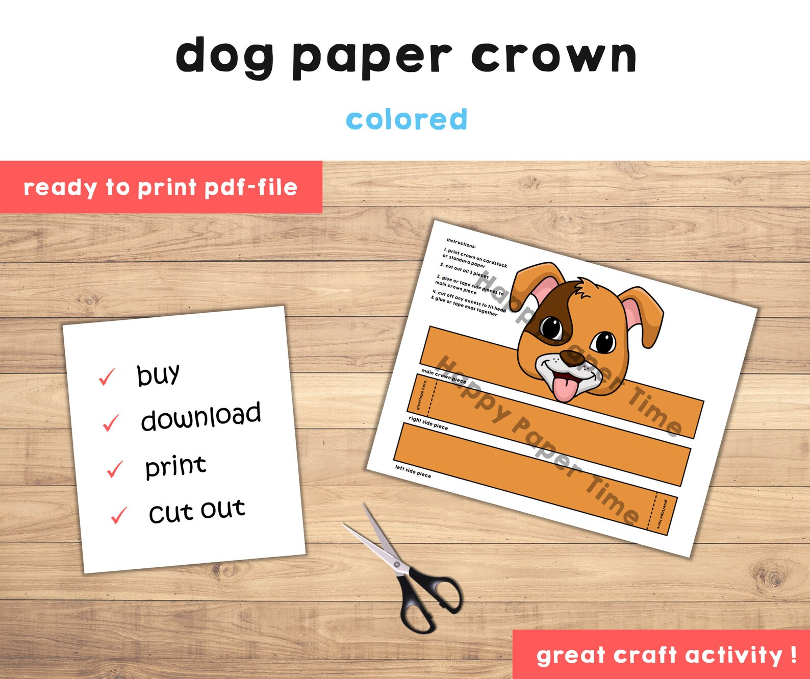 Dog Paper Crown Headband Pet Animal Printable Kids Craft Puppy - Etsy