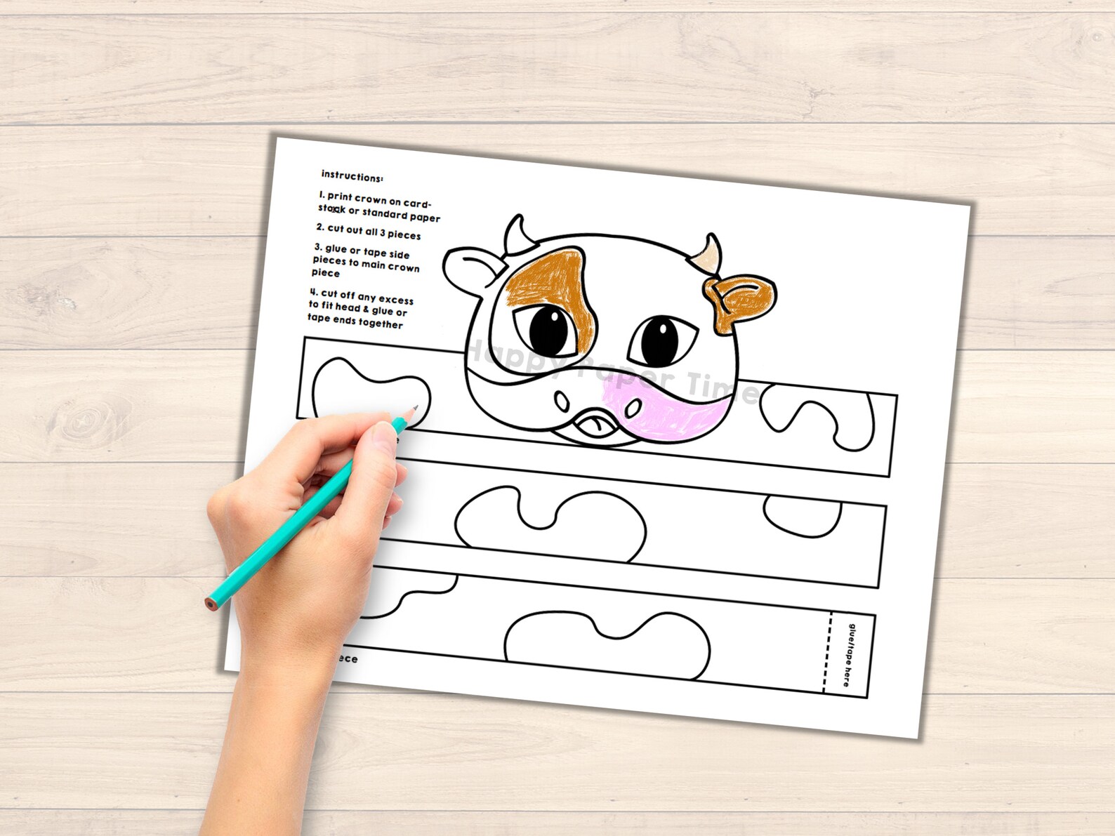 Cow Paper Crown Template Coloring Activity Printable Kids Craft Farm ...