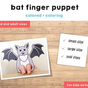 Bat Paper Craft Printable Halloween Spooky Day Finger Puppet Kids Craft ...