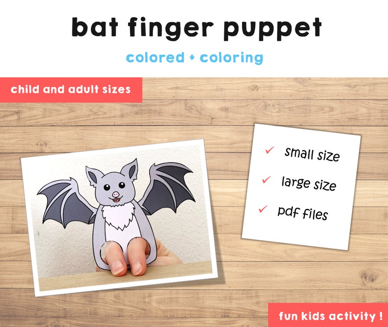 Bat Paper Craft Printable Halloween Spooky Day Finger Puppet - Etsy