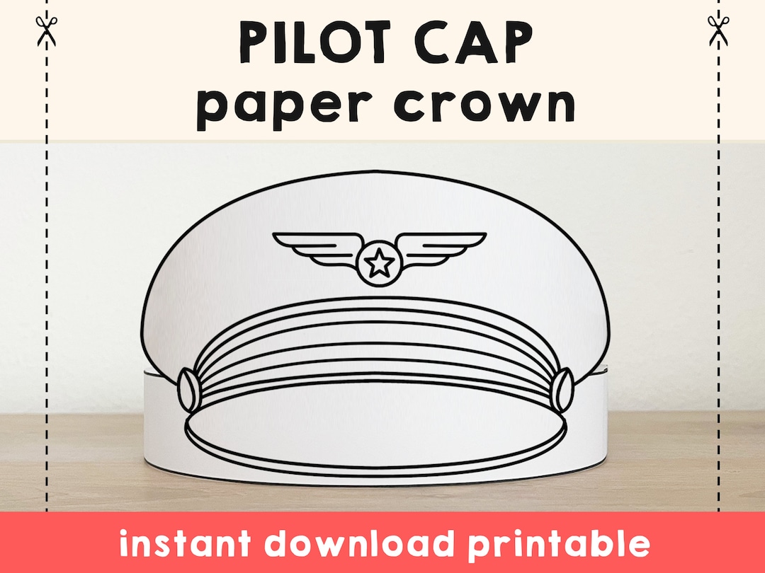 Pilot Cap Paper Crown Airline Party Coloring Printable Kids Craft ...