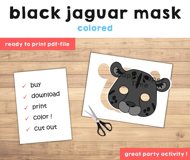 Black Jaguar Panther Mask Printable Party Favor Costume Mask Party ...