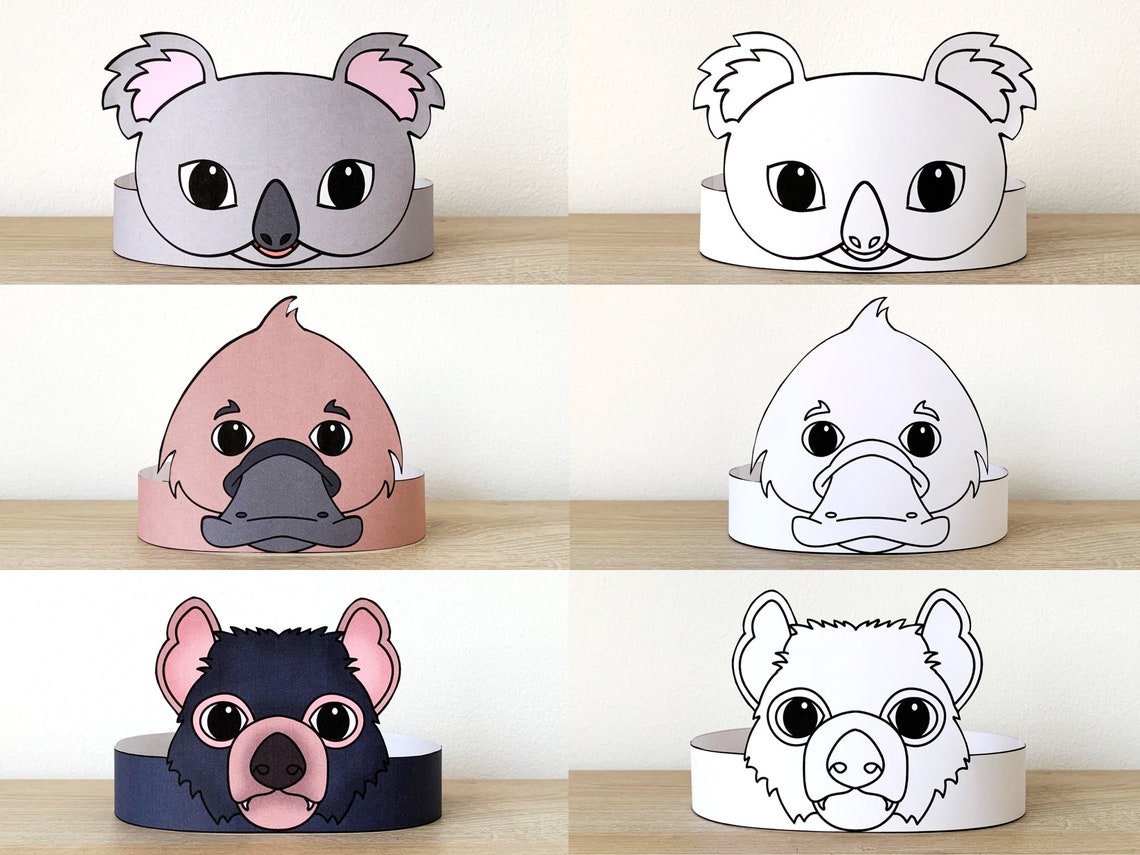 Australian animal Paper Crowns Safari Koala Kangaroo Crocodile | Etsy