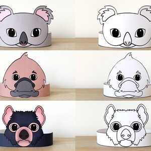 Australian Animal Paper Crowns Safari Koala Kangaroo Crocodile Emu ...