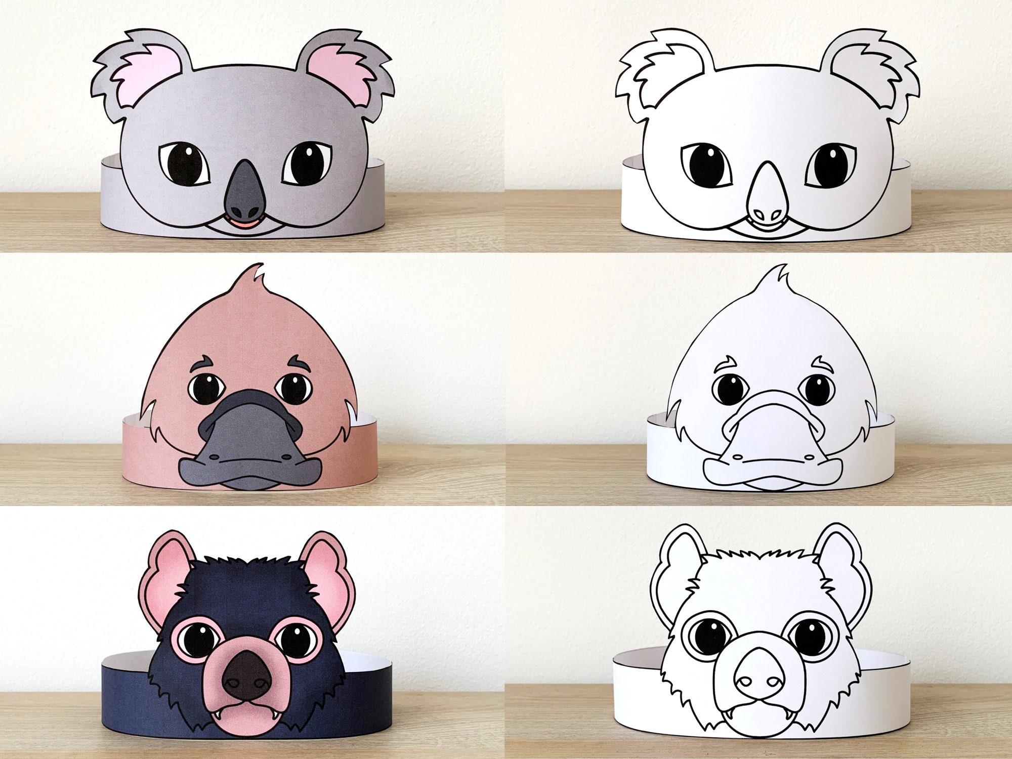 Australian Animal Paper Crowns Safari Koala Kangaroo Crocodile - Etsy