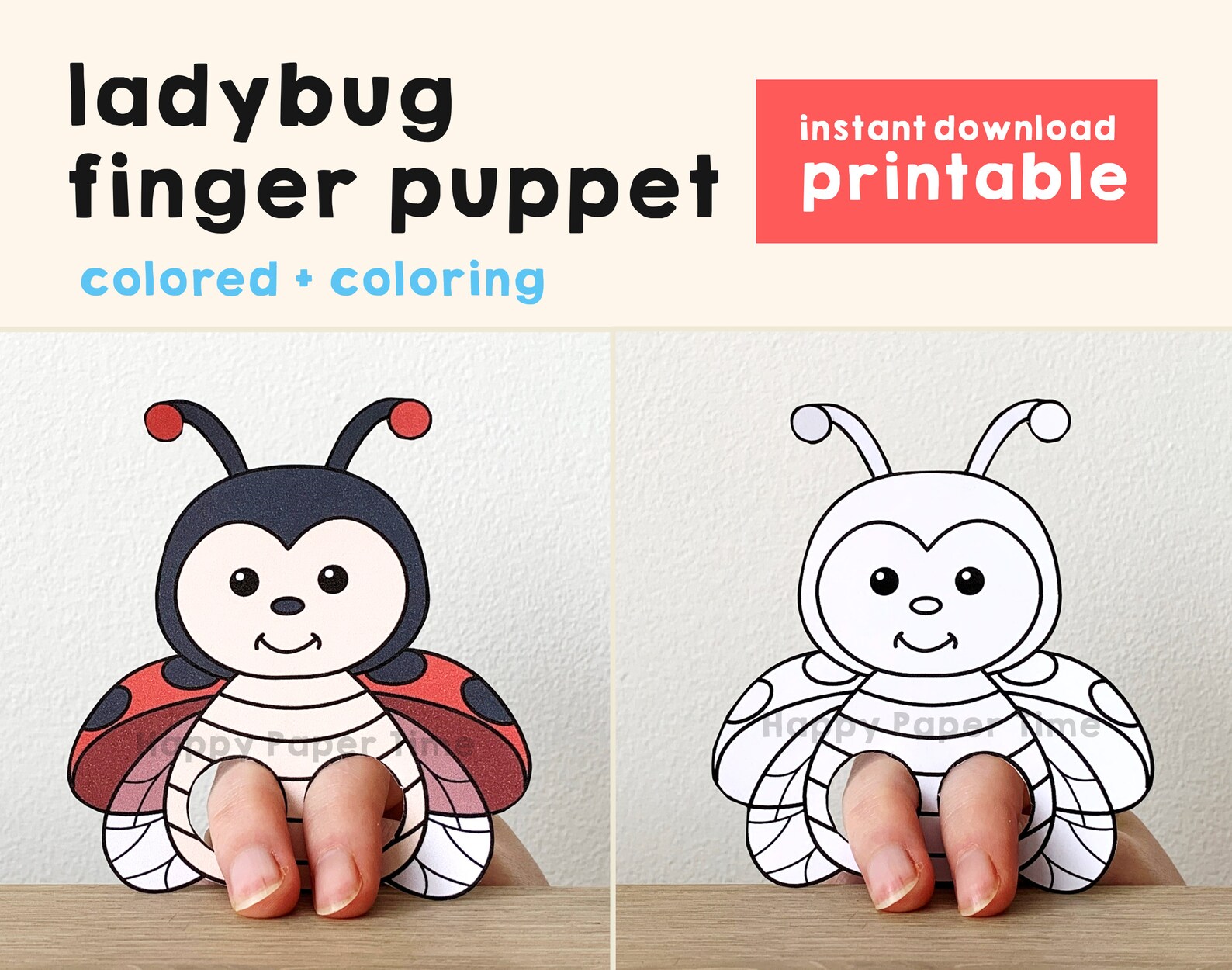 Ladybug Paper Craft Printable Finger Puppet Template Kids - Etsy UK
