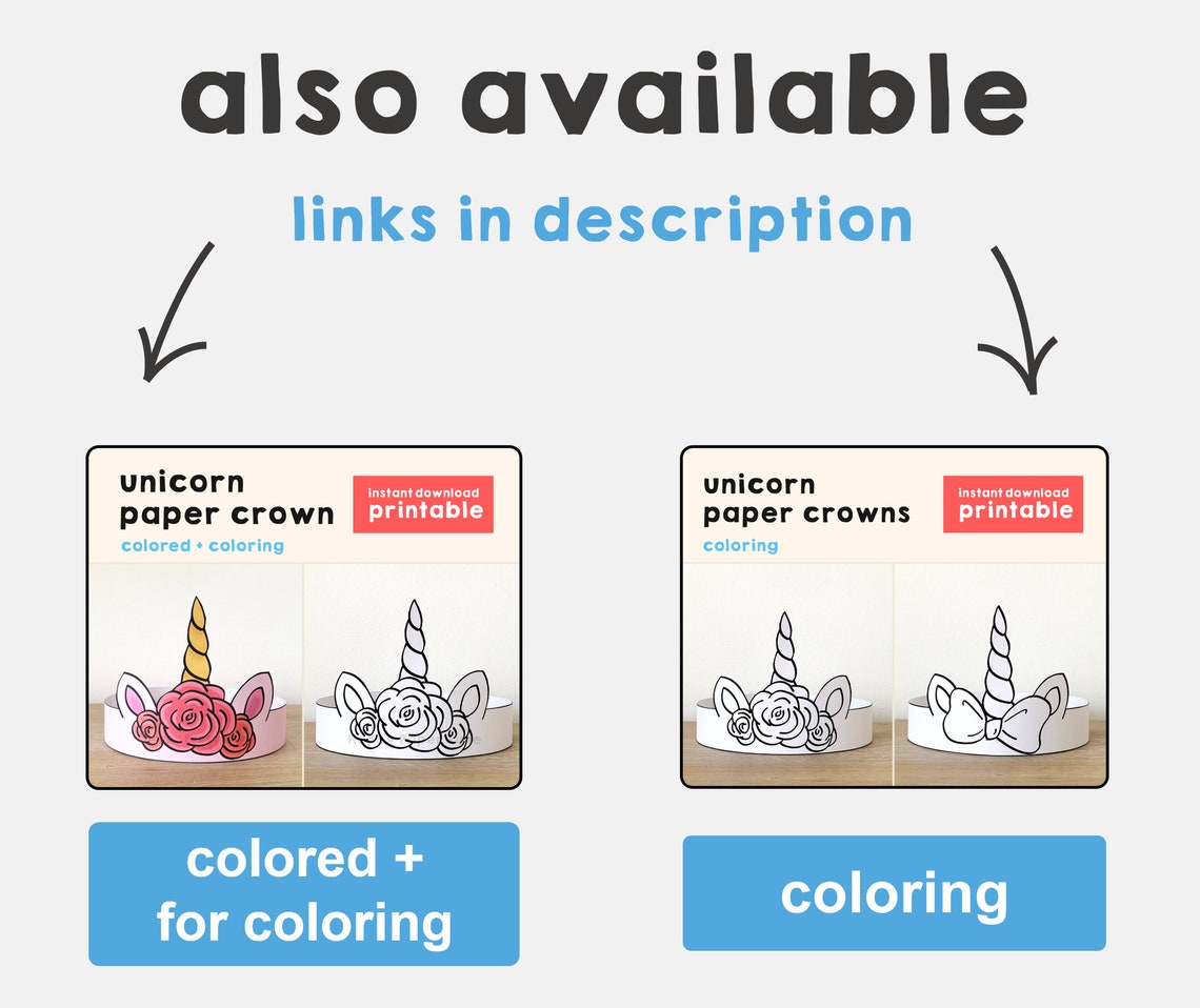 Unicorn Paper Crown Coloring Printable Kids Craft Unicorn - Etsy