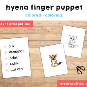 Hyena Paper Craft Printable African Animal Finger Puppet Kids Craft ...