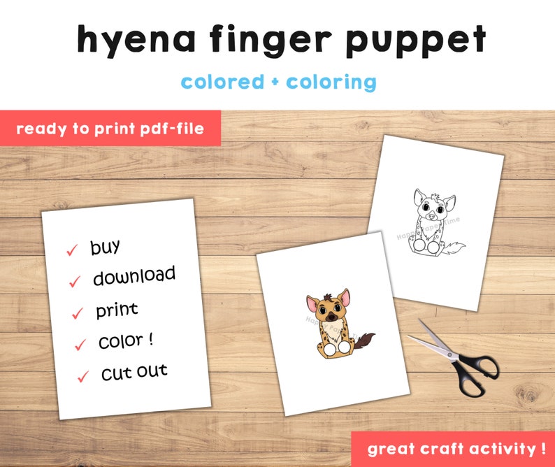 Hyena Paper Craft Printable African Animal Finger Puppet Kids Craft ...