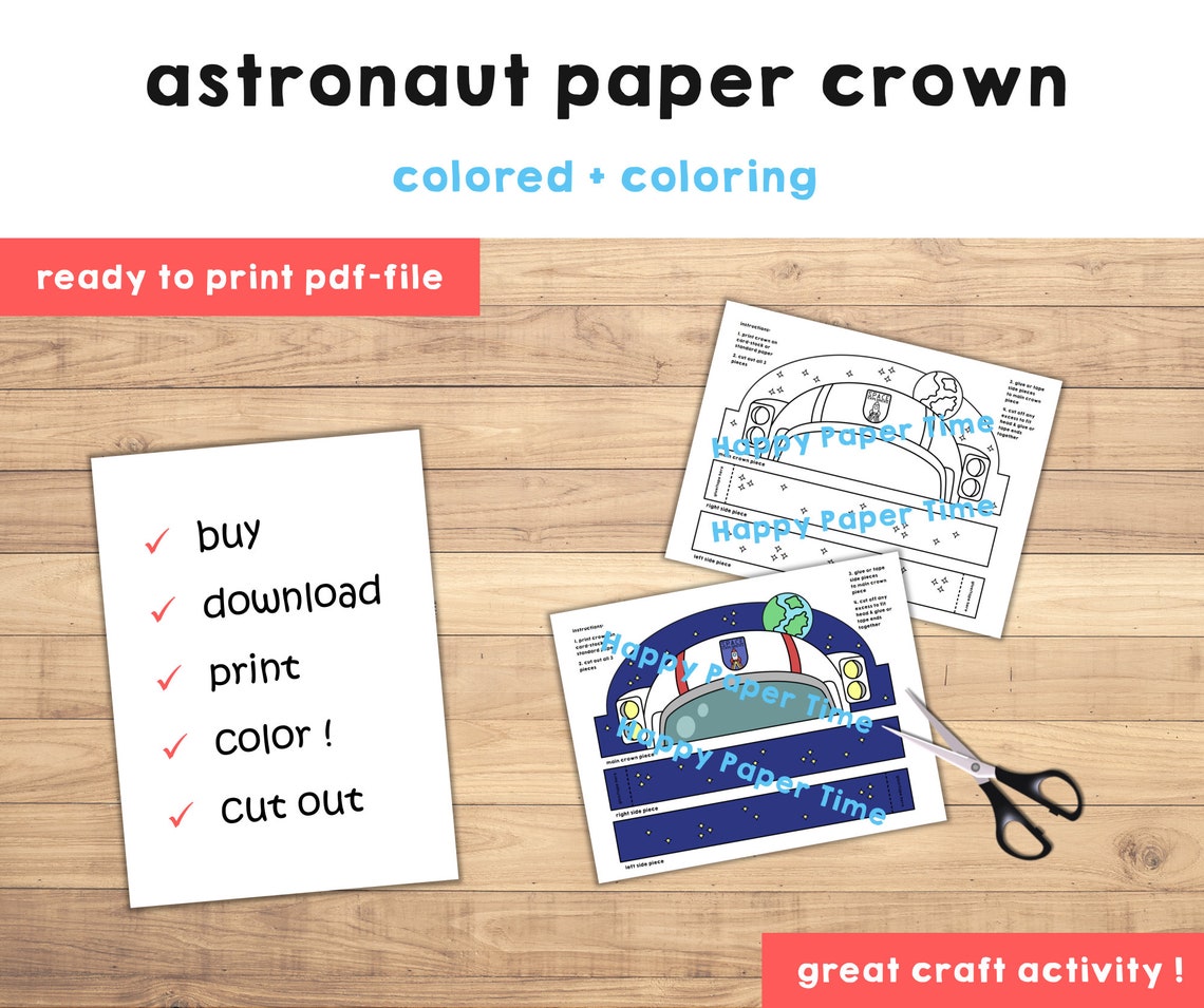 Astronaut Helmet Paper Crown Space Astronomy Party Coloring - Etsy