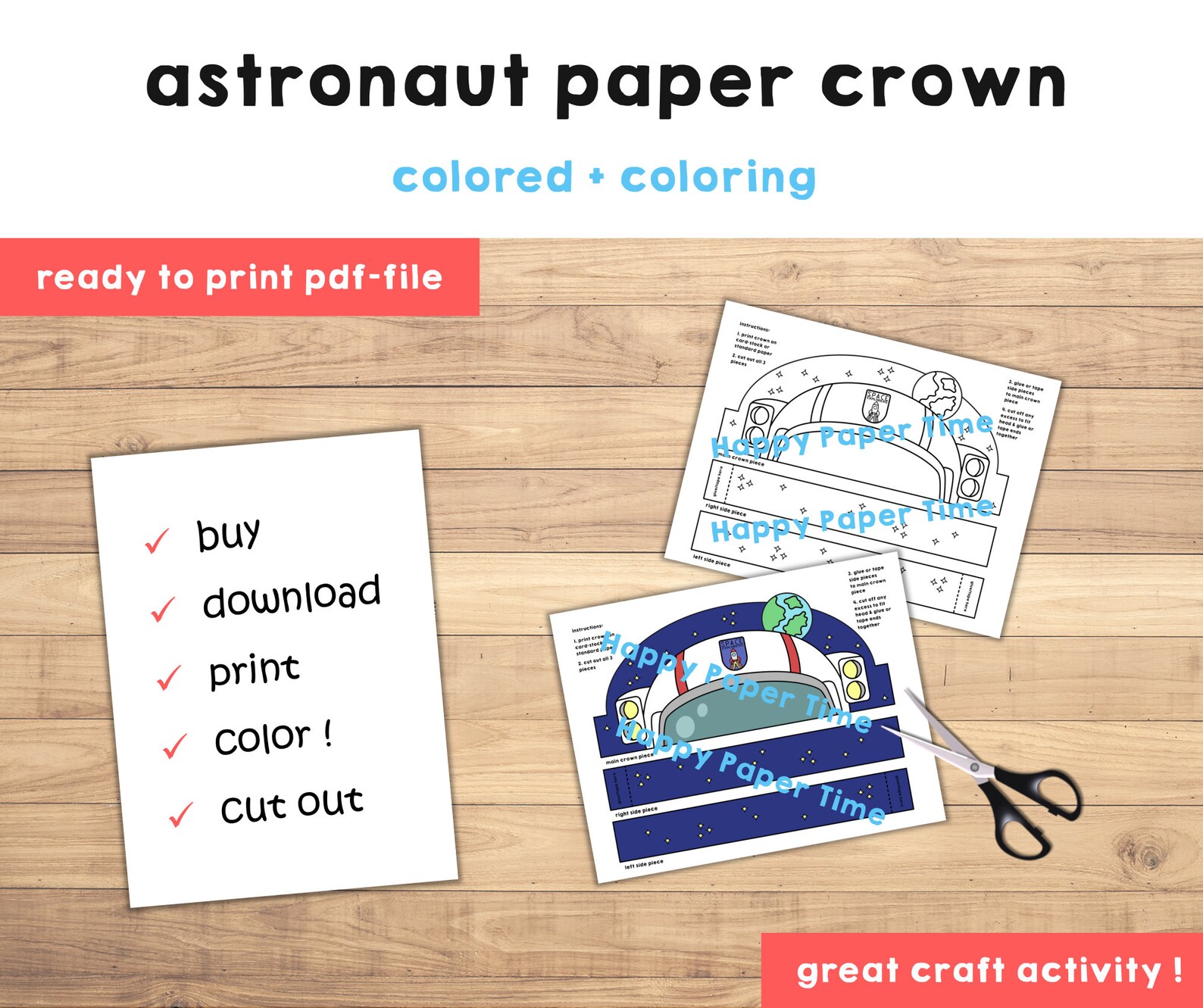 Astronaut Helmet Paper Crown Space Astronomy Party Coloring - Etsy