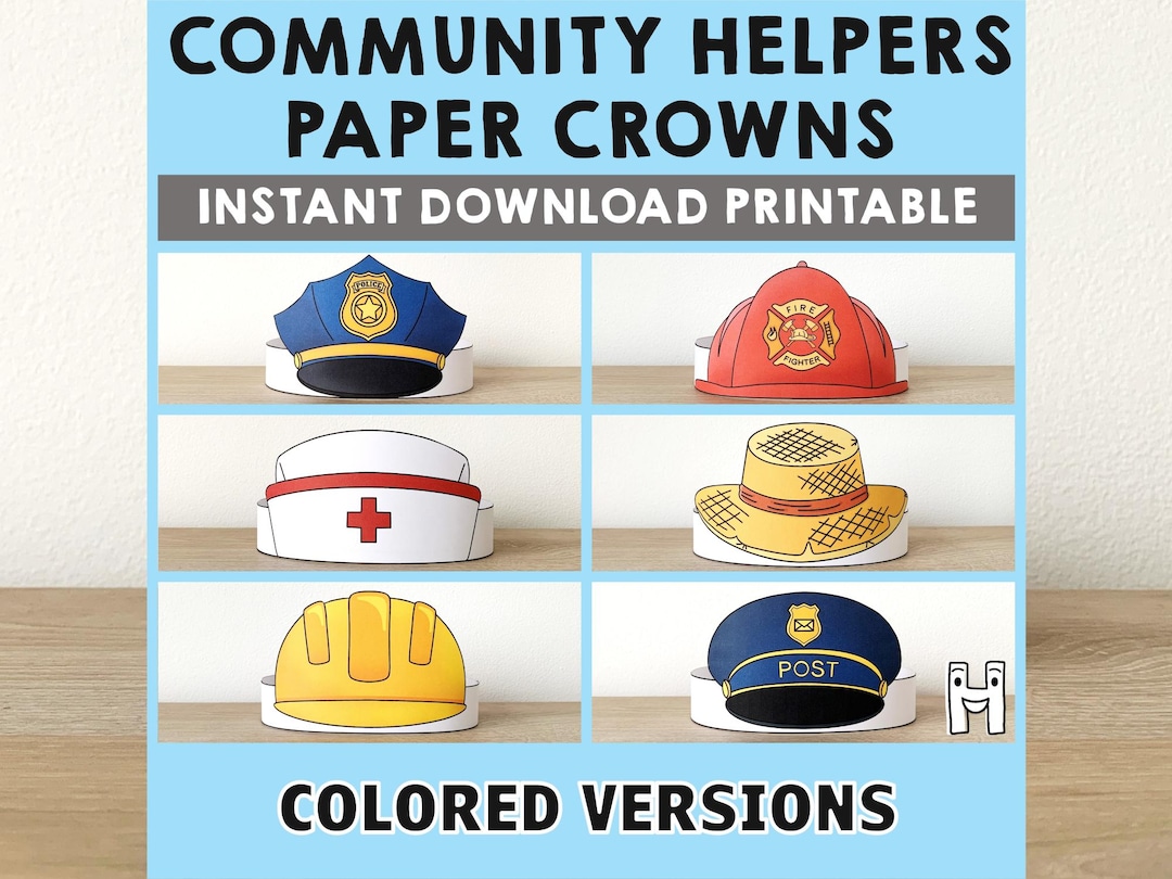 Community Helpers Paper Crowns Police Builder Farmer Nurse Mail Carrier ...