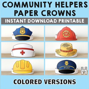 Community Helpers Paper Crowns Police Builder Farmer Nurse Mail Carrier ...