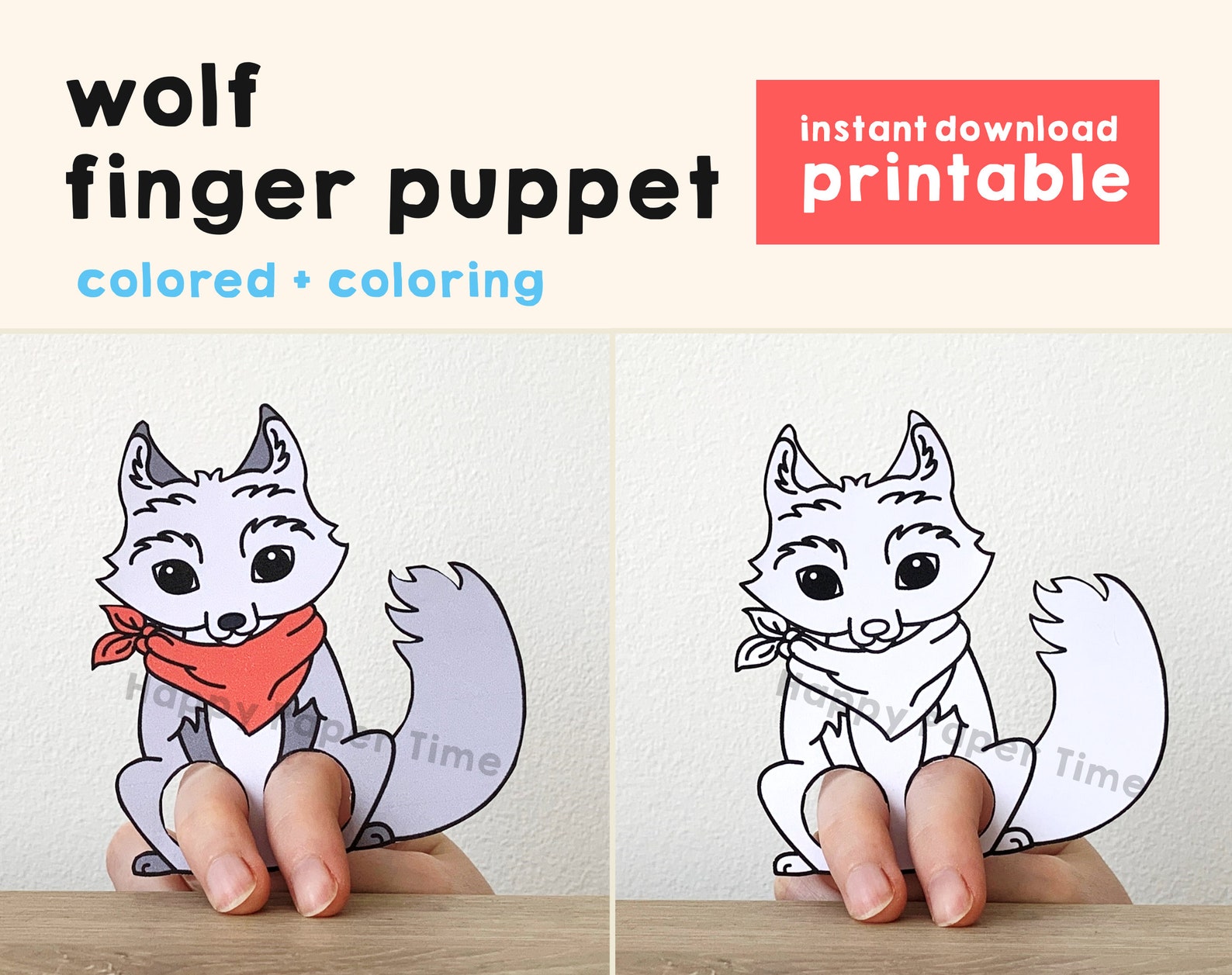 Wolf Paper Craft Printable Woodland Animal Finger Puppet Kids | Etsy