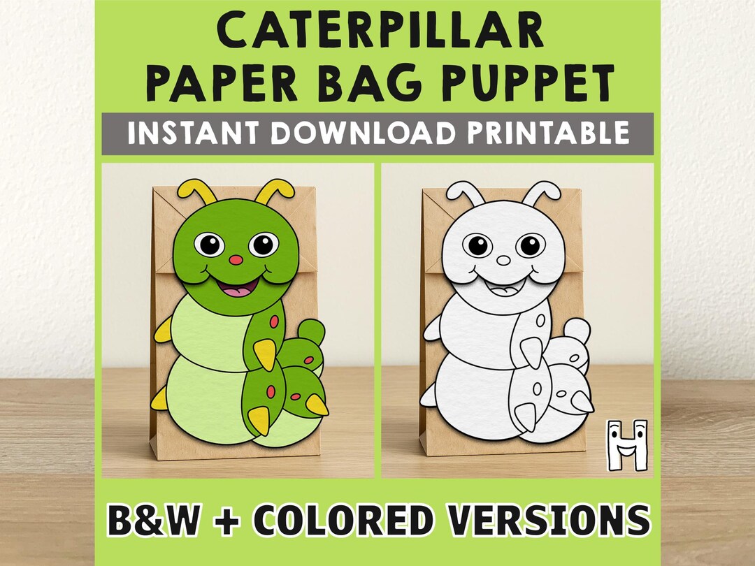 Caterpillar Paper Bag Puppet Printable Spring Bugs Insects Animal Craft ...