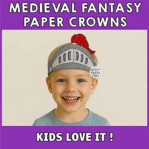Medieval Fantasy Paper Crown Coloring Headband Knight Dragon Princess ...