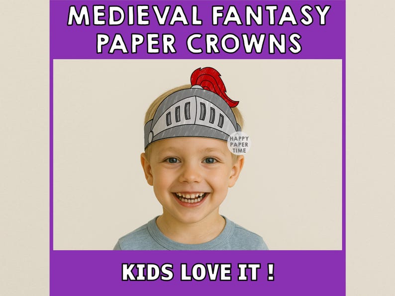 Medieval Fantasy Paper Crown Coloring Headband Knight Dragon Princess ...