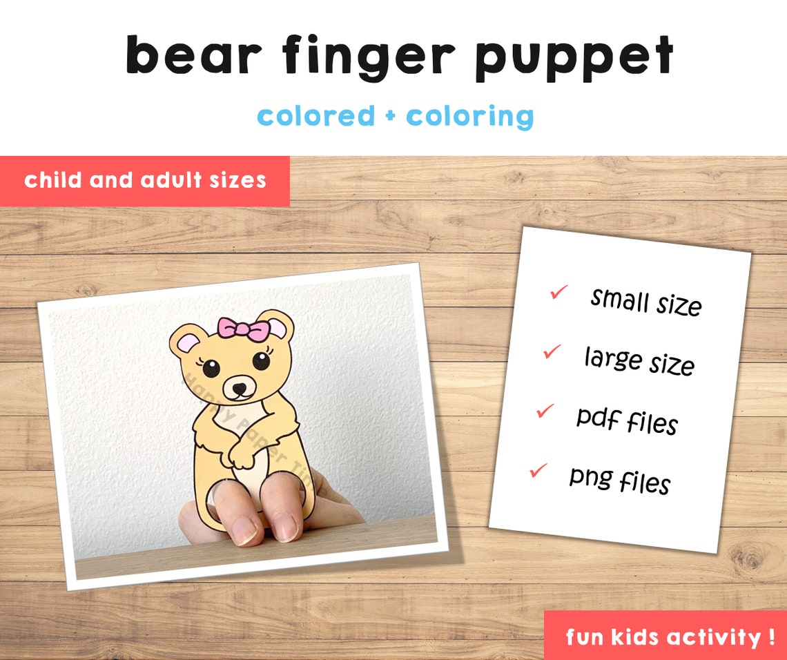 Bear Paper Craft Printable Woodland Animal Finger Puppet Kids - Etsy