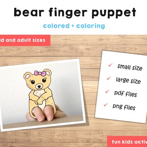 Bear Paper Craft Printable Woodland Animal Finger Puppet Kids Craft ...