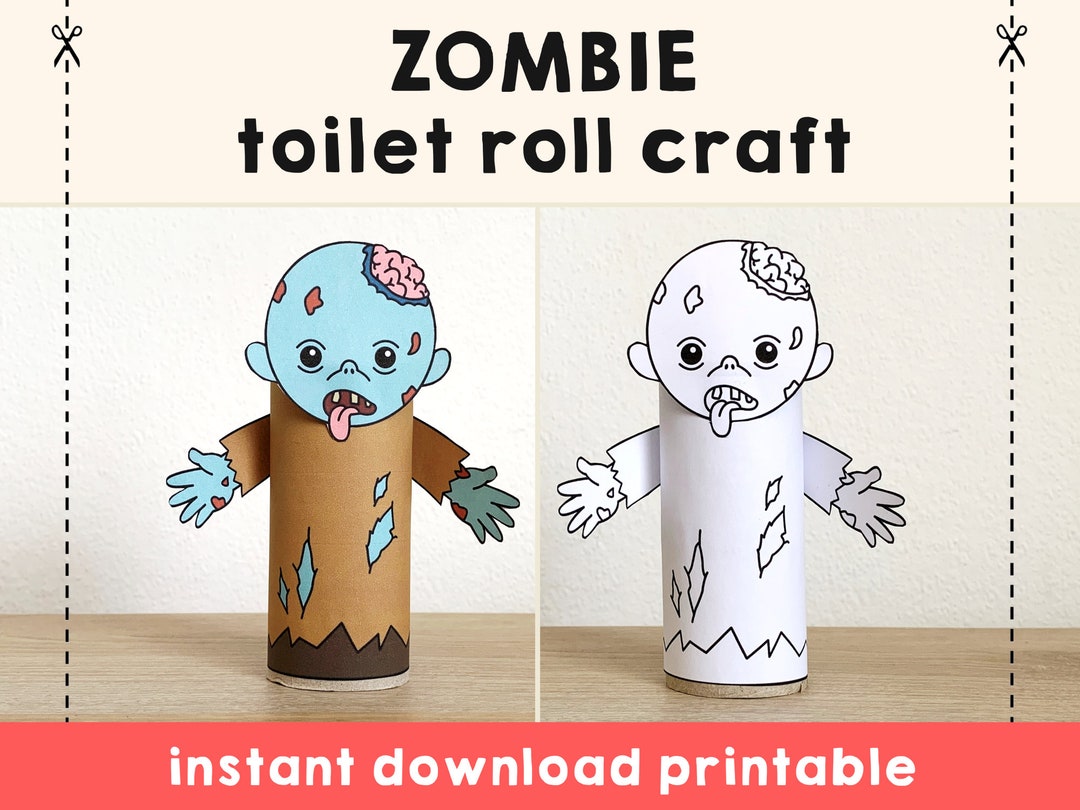 Zombie Toilet Paper Roll Craft Halloween Spooky Party Coloring ...