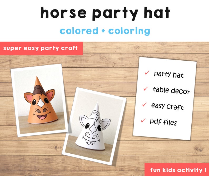 Horse party hat paper printable Template Print Farm animal | Etsy