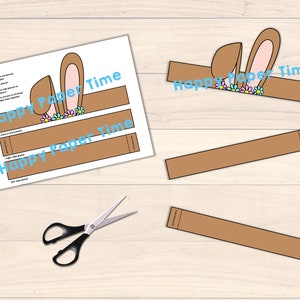 Easter Bunny Ears Paper Crown Coloring Headband Easter Cut Out Party ...