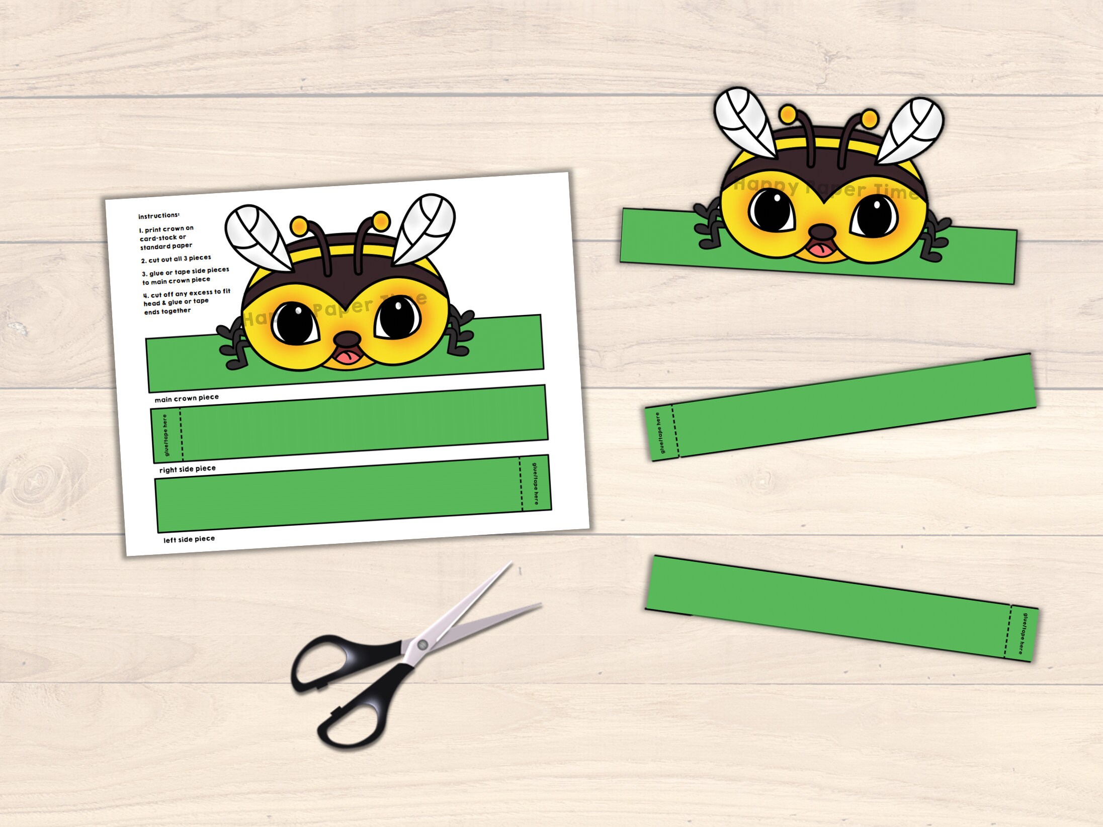 Bee Paper Crown Party Coloring Printable Kids Craft Insect - Etsy UK