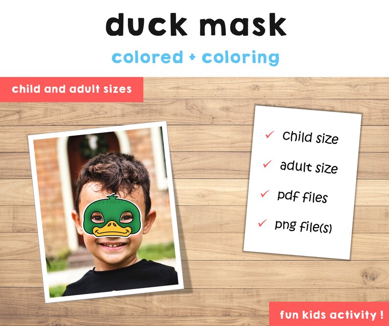 Duck Mask Template Costume Kids Diy Pond Animal Party Fun - Etsy