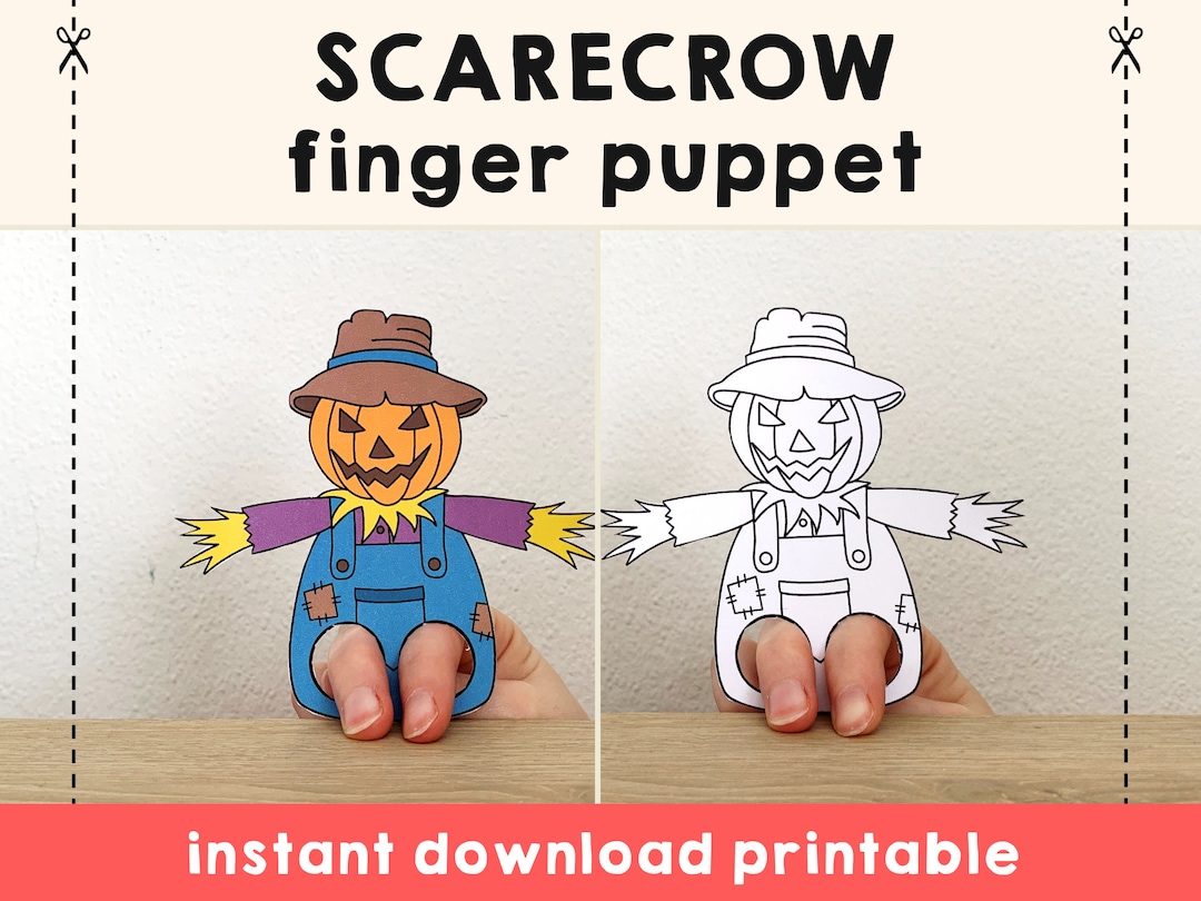 Scarecrow Paper Craft Printable Halloween Spooky Day Finger Puppet Kids ...