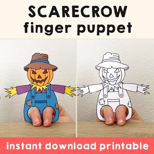 Scarecrow Paper Craft Printable Halloween Spooky Day Finger Puppet Kids ...