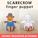 Scarecrow Paper Craft Printable Halloween Spooky Day Finger Puppet Kids ...