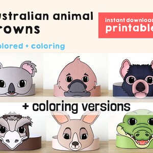 Australian animal Paper Crowns Safari Koala Kangaroo Crocodile | Etsy