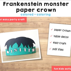 Frankenstein Monster Paper Crown template Halloween Party | Etsy