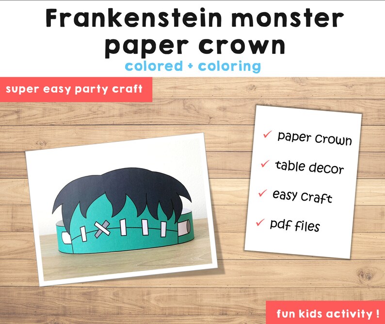 Frankenstein Monster Paper Crown template Halloween Party | Etsy