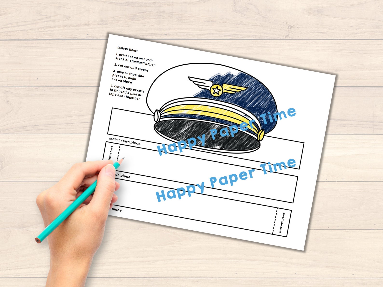 Pilot Cap Paper Crown Airline Party Coloring Printable Kids Craft ...