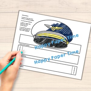 Pilot Cap Paper Crown Airline Party Coloring Printable Kids Craft ...