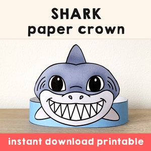 Shark Paper Crown Party Costume Printable Party Hat Kids Craft Ocean ...