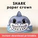Shark Paper Crown Party Costume Printable Party Hat Kids Craft Ocean ...